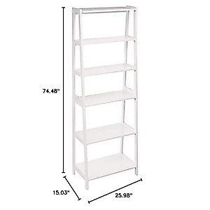 Amazon Basics Rubberwood 5 Shelf Ladder Bookcase, White, 15.03" D x 25.98" W x 74.48" H