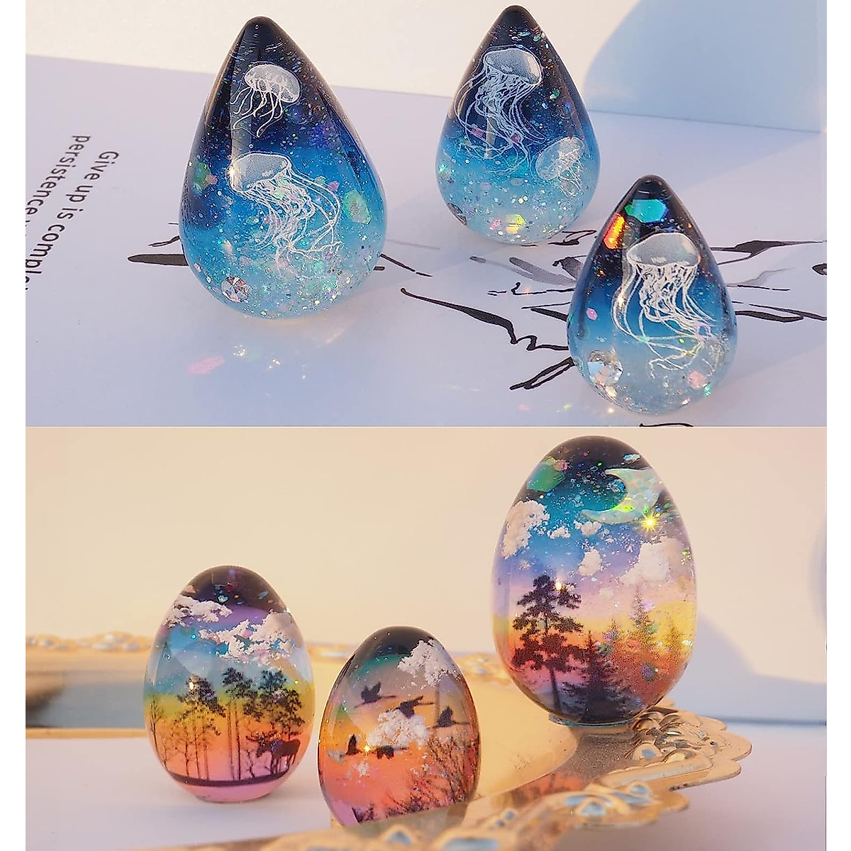 Eggs Ball Silicone Resin Molds for Jewelry Keychain, Epoxy Resin Ball Spheroid Necklace Stone Mold, Mini Orbs Pendant Casting Silicon Mold for UV Resin Crafts, DIY Easter Eggs Planet Jewelry Making