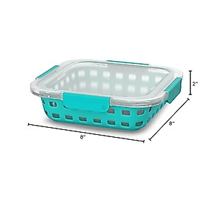 Ello Duraglass Meal Prep Container, 1.75 cup- Glass Food Storage Container with Silicone Sleeve and Airtight BPA-Free Plastic Lid, Dishwasher, Microwave, and Freezer Safe, Aquavia