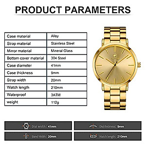 GOLDEN HOUR Men's Watches Slim Minimalist Runway Gold Plated Stainless Steel Quartz Analog Watch with Black Hands