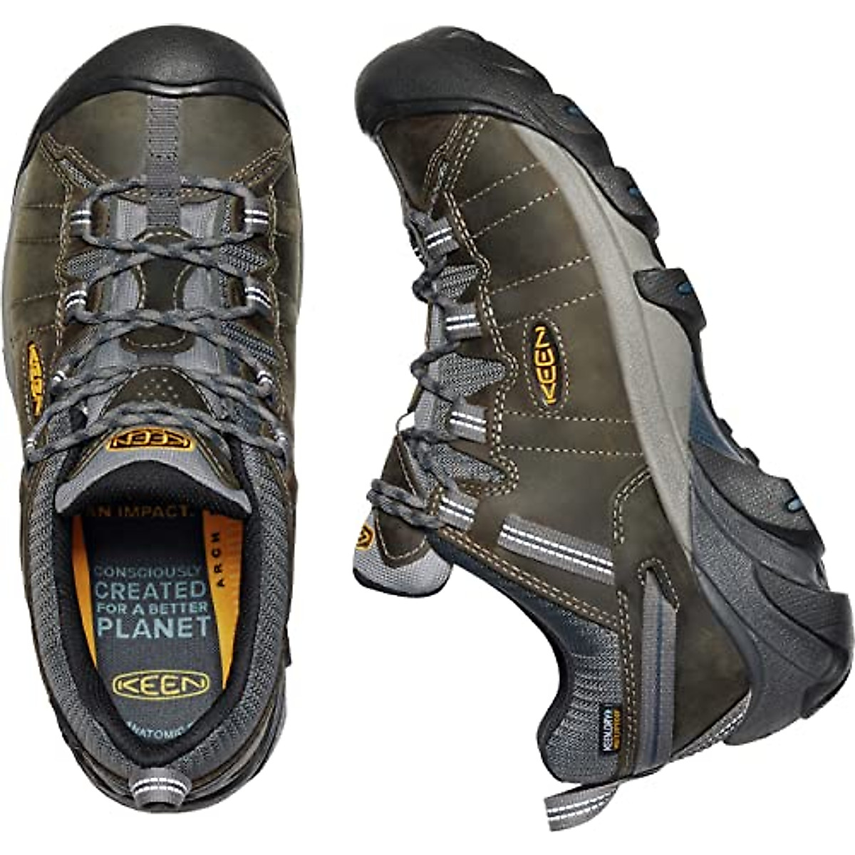 KEEN Men's Targhee 2 Low Height Waterproof Hiking Shoes, Gargoyle/Midnight Navy, 10.5 US