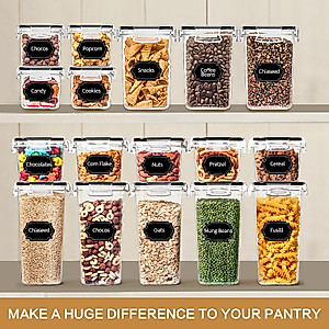 Skroam 32 PCS Airtight Food Storage Containers with Lids, Kitchen and Pantry Organizers and Storage, BPA Free, Plastic Food Storage Canisters for Flour, Sugar, and Cereal, Labels & Marker
