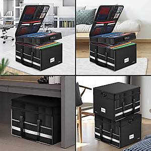 DocSafe Fireproof Document Box, Multi-Layer File Box with Lock,Portable Collapsible File Storage Organizer Box with Mesh Pockets,Large Home Office Filing Box for Hanging Both Letter and Legal Folders