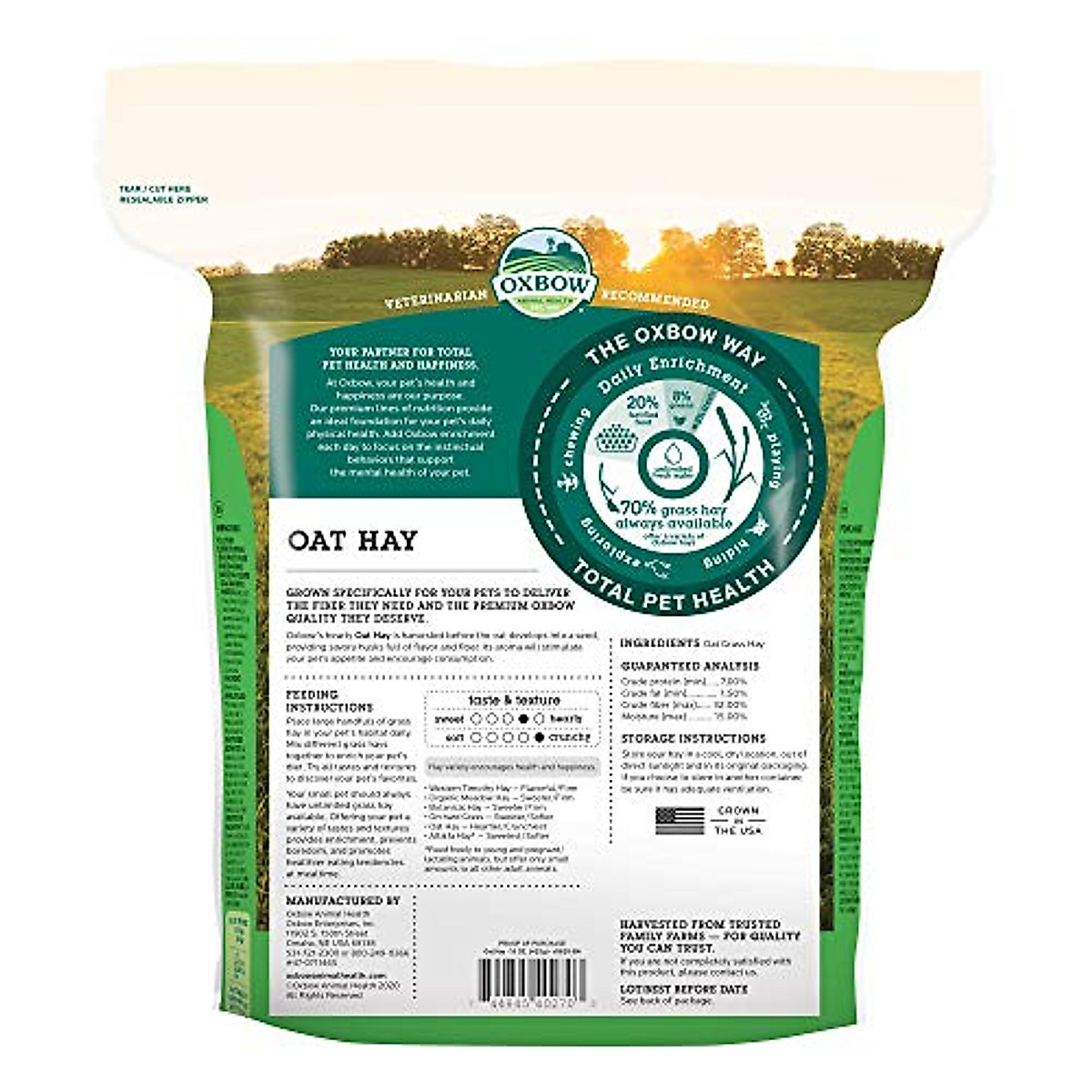 Oxbow Animal Health Oat Hay - All Natural Hay for Rabbits, Guinea Pigs, Chinchillas, Hamsters & Gerbils - 15 oz.