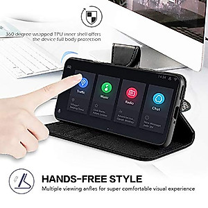 Shantime Oppo Reno 6 Pro 5G Case, Oxford Leather Wallet Case with Soft TPU Back Cover Magnet Flip Case for Oppo Reno 6 Pro 5G Black