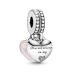 Pandora Jewelry Mother and Daughter Hearts Dangle Cubic Zirconia Charm in Sterling Silver