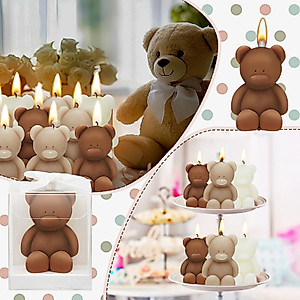 Dansib 50 Pcs Bear Baby Shower Candle Favors Bear Baby Shower Favors for Guest Bear Party Favors Baby Shower Candles Bulk for Gifts Favors Bear Party Favors Decorations (Light Brown, White, Brown)