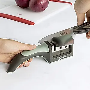 Goodful 3-Stage Knife Sharpener, Helps Repair, Restore and Polish Non-Serrated Blades Quickly, Safely & Easily, Sage
