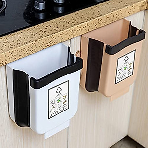 CHICIRIS Kitchen Folding Trash Can, Hanging Kitchen Trash Can, Collapsible Hanging Kitchen Waste Bin 9L Plastic Kitchen Folding Trash Can with Fixing Bracket for Bedroom Office (Coffee)