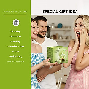 Creano Blooming Tea Gift Set with Glass Teapot 17oz (500ml) - Green Tea Fruity Flavoured Tea Flowers in 6 Varieties - Flowering Tea Gift for Easter