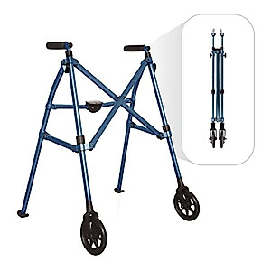 Able Life Space Saver Walker, Lightweight and Foldable Rolling Walker for Adults, Seniors, and Elderly, Compact Travel Walker with 6-inch Wheels and Ski Glides for Mobility Support, Cobalt Blue