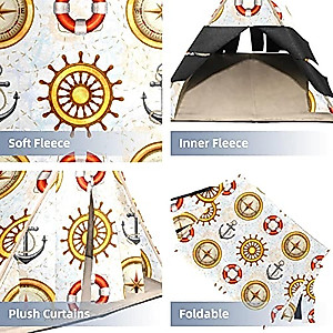 Y-DSIWX Guinea Pig Hideout House Bed, Retro Marine Pattern Compass Ship Anchor Rabbit Cave, Squirrel Chinchilla Hamster Hedgehog Nest Cage