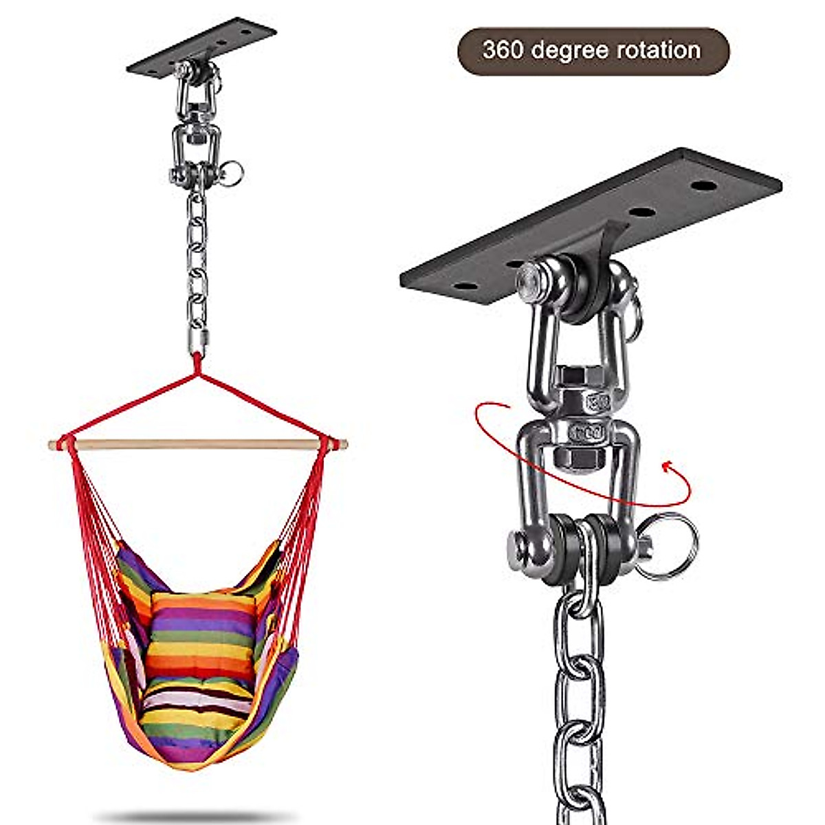 Dolibest Hanging Kits Hammock Chair Hardware, Heavy Duty Swing Hanger with Chain for Indoor Outdoor Playground Hanging Hammock Chair Punching Bags, 4 Screws, 600 LB Capacity, 3.28ft, 360° Rotation