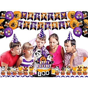 Halloween Birthday Party Supplies,Halloween Decorations Set Include Banner, Balloons, Cake Toppers and Cupcake Toppers for Boys and Girls Birthday Party