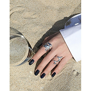 925 Women'S Open Ring, Multi-Layer Wrap Wide Face Ring Silver