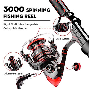 Fishing Rod and Reel Combos, Unique Design with X-Warping Painting, Carbon Fiber Telescopic Fishing Rod with Reel Combo Kit with Tackle Box, Best Gift for Fishing Beginner and Angler (270 Bule)