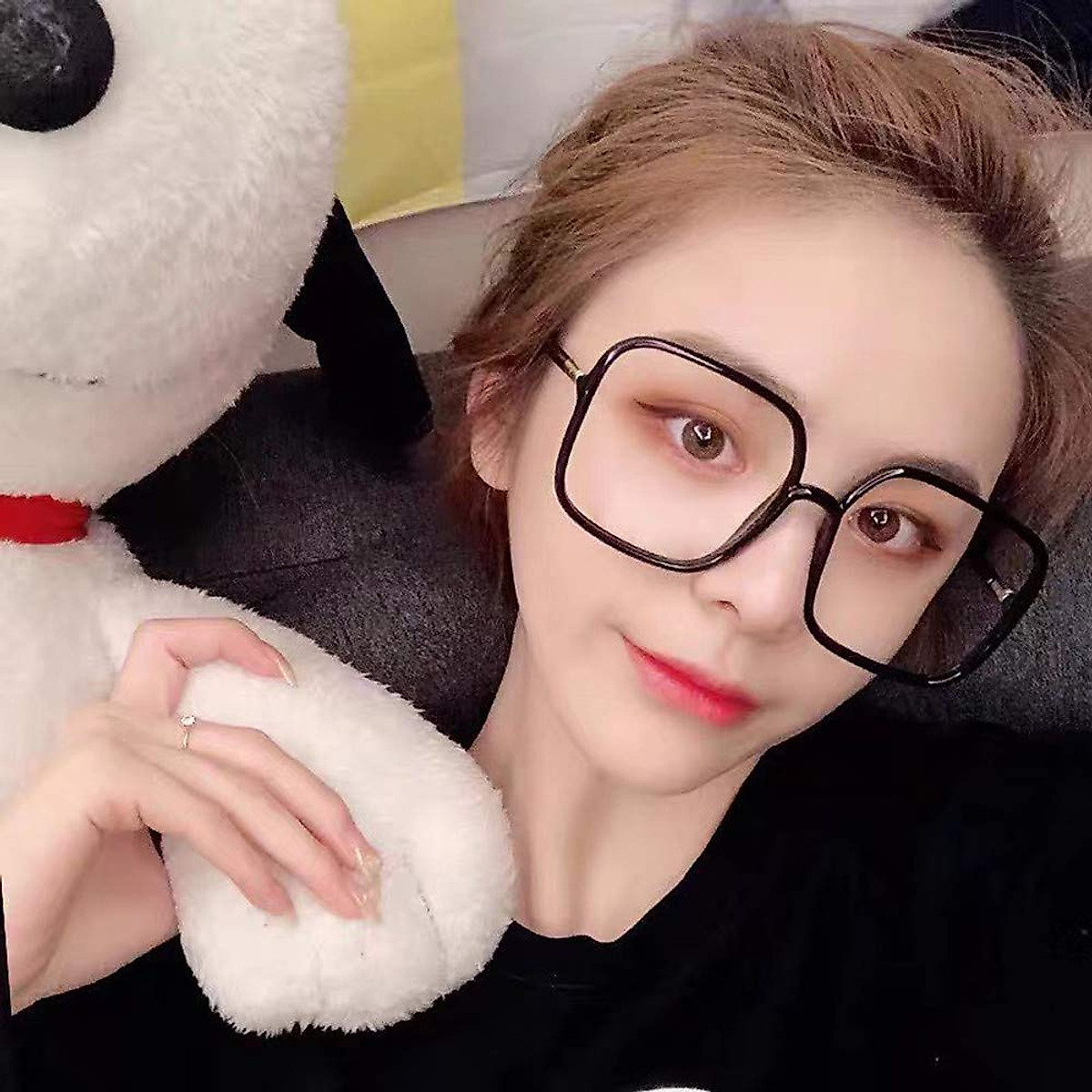 Shiratori Woman's New Retro Blue Light Blocking Glasses Big frame Nerd Eyeglasses Frame Anti Blue Ray Computer Game Glasses Black