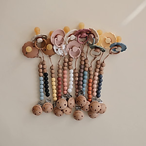 FRIGG Daisy Natural Rubber Baby Pacifier | Made in Denmark | BPA-Free (Chamomile/Peach Bronze, 0-6 Months) 2-Pack