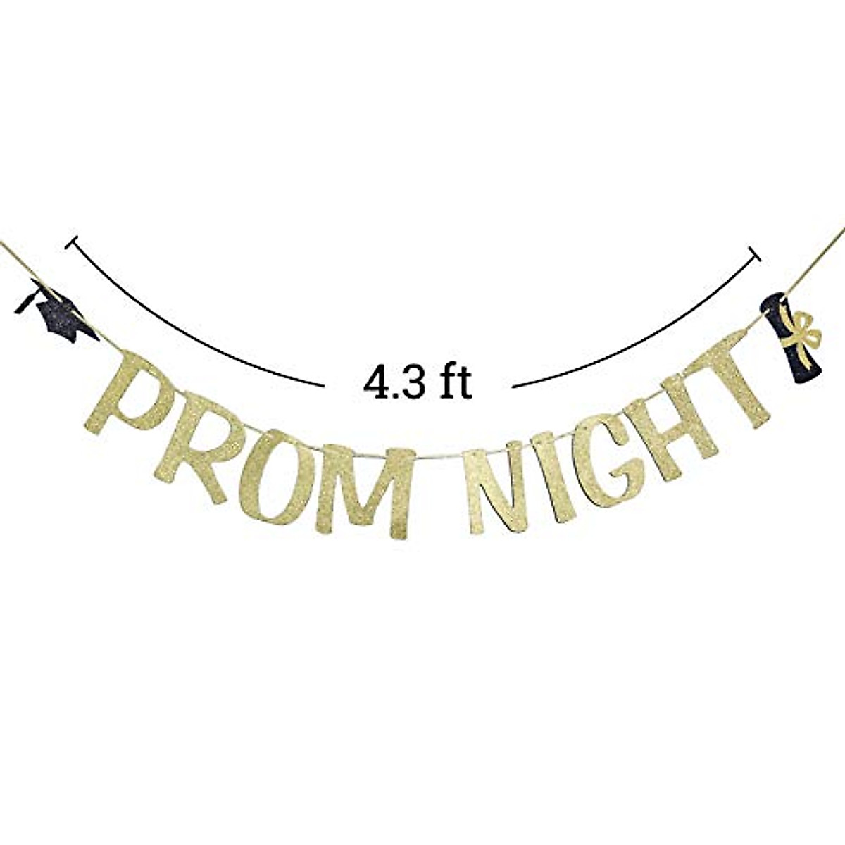 Prom Night Gold Glitter Banner, Prom Party Paper Decors Backdrops, Graduation Garland, Class of 2023 Grad Party Decorations Supplies (Gold)