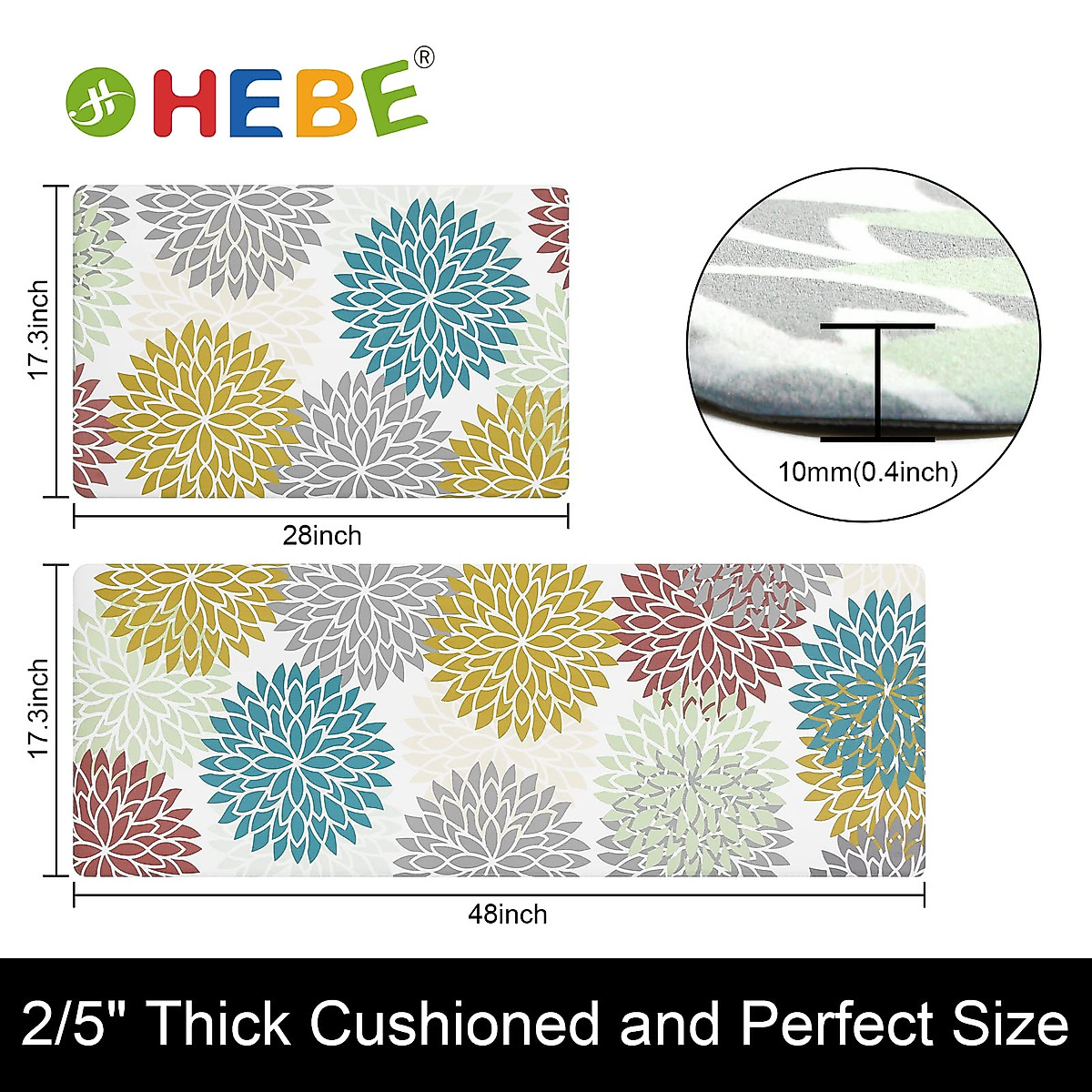 HEBE Anti Fatigue Kitchen Rug Sets 2 Piece Non Slip Kitchen Mats for Floor Cushioned Kitchen Rugs and Mats Waterproof Comfort Standing Mat Runner for Kitchen,Home Office,Sink,Laundry