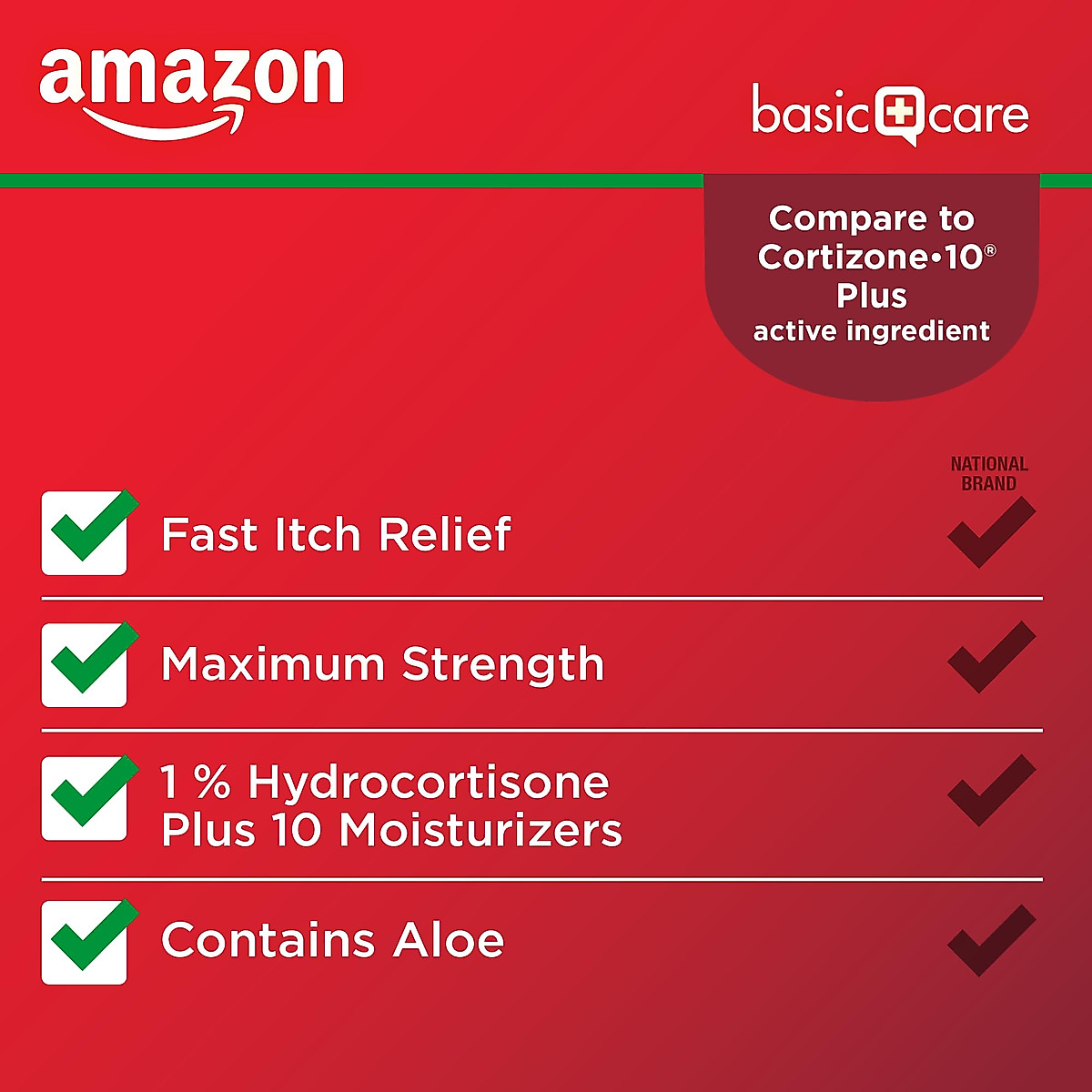 Amazon Basic Care Maximum Strength Hydrocortisone 1 Percent Anti-Itch Cream Plus 10 Moisturizers, 2 ounce (Pack of 1)