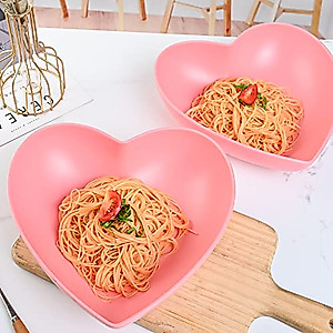 XUEJUN Bamboo Fiber Big Heart-shaped Bowls pink Deep Heart Plates Salad Bowl/Fruit Bowl for Desserts/Pasta/Dinner, 9.7inch