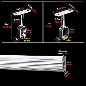 RAUGAJ Silver Aluminum Alloy Closet Rod Cuttable, 30-140Cm Long Oval Clothes Hanging Bar Top Mount, for Nursery/Home/Hotel/Office, with Bracket Kits/Closet W/D 47.2"(120Cm)