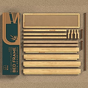 Bme Nipe 14 Inch Deluxe Bed Frame with Adjustable Headboard - Rustic & Bohemian Unique Style with Acacia Wood - No Box Spring Needed - 12 Strong Wood Slat Support - Easy Assembly - King, Natural