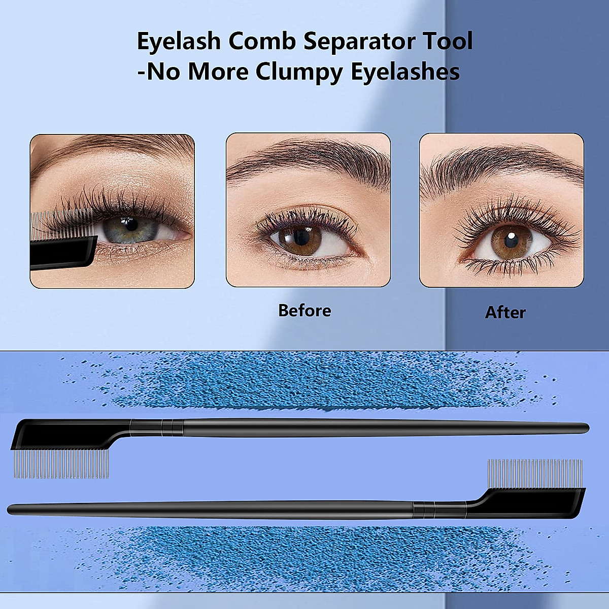 Eyelash Comb Dust2oasis Eyelash Separator Curler 2 Pcs, Eyelash Brush with Metal Teeth Mascara Separated Lash Comb, Eyebrow Brush Comb -Black