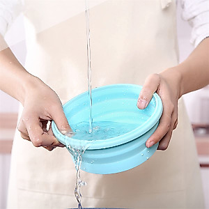 Collapsible Bowls For Camping Rv Storage and Organization ideas Accessories, Set of 4 Round Silicone Food Storage Containers with Lids, Camper Kitchen Essentials for Travel Trailers Inside, Blue