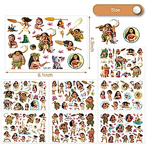 8 Sheets Temporary Tattoos Stickers For Moana, Moana Birthday Party Supplies Decorations Party Favors, Gifts for Boys Girls School Classroom Rewards