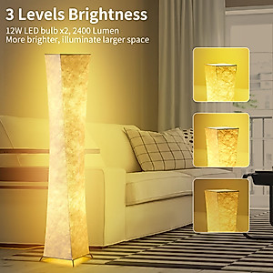chiphy Floor Lamp, Dimmable 64" Tall Standing Lamp, 3 Levels Adjustable Brightness 12Wx2 LED Bulbs, Column Floor Light w/White Fabric Shade, Home Decor for Living Room, Bedroom, Kids Room