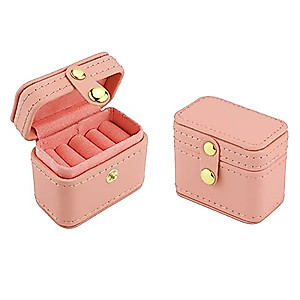 LEEFONE Ring Box Small Travel Jewelry Box Organizer, Mini Jewelry Case Portable Ring Storage Box, Practical Travel Gift for Girls & Women (Pink)
