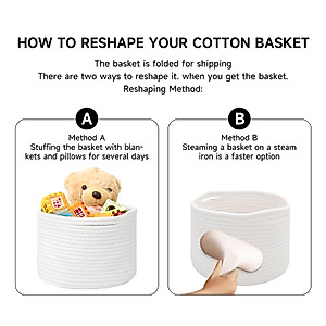 MiniArk Small Storage Basket for Organizing | Cube Shelf Closet Storage Baskets | 9.7×9.7×7.1” Cute Baby Basket for Nursery | Woven Rope Basket Bins | Gift Basket Easter | Round 3 Packs Off White