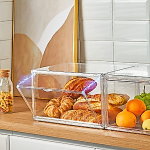 ORGIDOL Bread Box Clear 2 Packs Bread Box for Homemade Bread, Large Stackable Bread Storage Container with 50 Bread Papers, Kitchen Organizers and Storage, Bread Bin for Bread, Rolls, Muffin