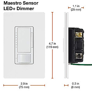Lutron Maestro LED+ Motion Sensor Dimmer Switch | No Neutral Required | MSCL-OP153M-WH | White