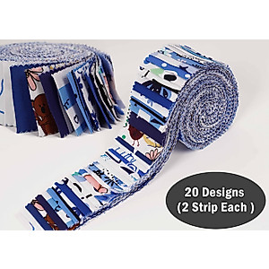 Soimoi 40Pcs Baby Boy Print Cotton Precut Fabrics for Quilting Craft Strips 2.5x42inches Jelly Roll - Medium Blue