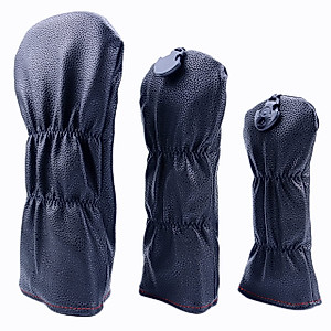 ROYMADE Golf Club Covers Set USA Design Driver Fairway Woods Hybrid 1 3 5 UT 4pcs Covers Set Leather Golf Head Covers for Golf Clubs (USA Black+black(DR+FW+UT 4pcs))