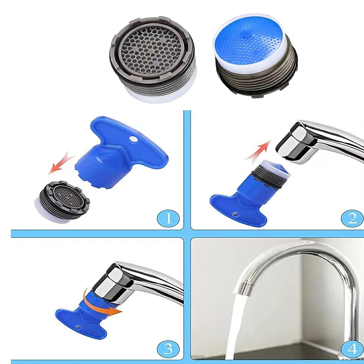 21.5mm Kitchen Sink Aerators Faucet Aerator, Aerator Replacement for Sink Faucet Flow Restrictor,with Key Removal Wrench Tool Kitchen Cache Aerators Bathroom Sink Aerator 5Pcs