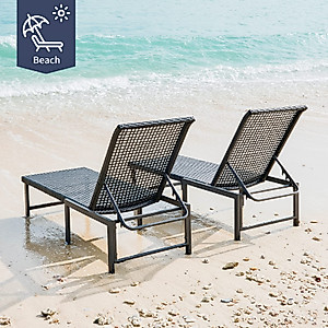 Outdoor Chaise Lounge Chair Set of 2, Rattan Pool Chairs with Adjustable Backrest, Rustproof Aluminum Frame Tanning Chair, for Poolside, Backyard, Lawn, Deck（Dark Grey）