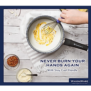 WaxonWare 1.75 Quart Ceramic Nonstick Pan with Lid - Non Toxic Nonstick Cookware, Free of APEO, PFOA, PTFE, Cadmium, & Lead - Small Sauce Pan with Lid & Bakelite Stay-Cool Handle (STONETEC Series)