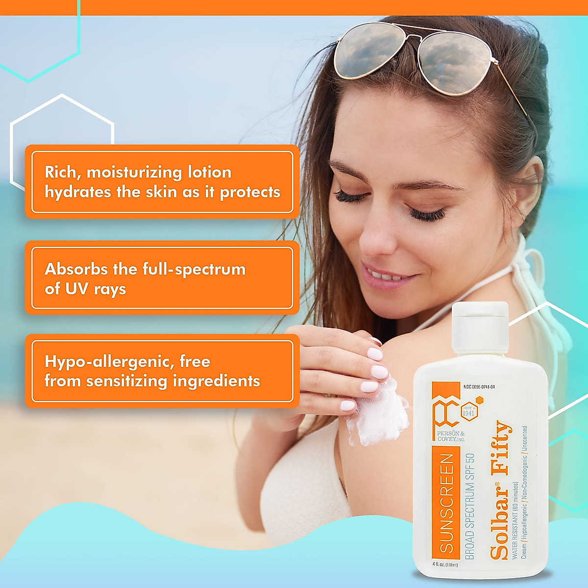 Person & Covey SPF 50 Sunscreen Face & Body Sun Cream - Solbar Fifty Body & Face Sunscreen SPF 50 Broad Spectrum Sunscreen - Water-Resistant Sun Cream, Sun Screen Protector for Face & Body - 4 Fl. Oz.