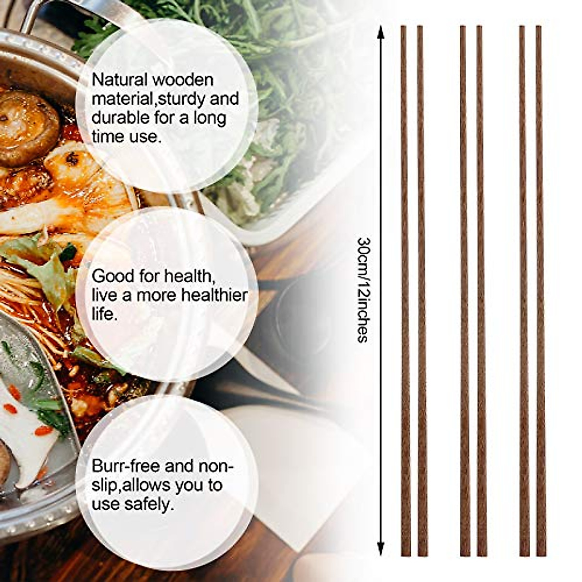 10 Pairs Long Wooden Chopstick Cooking Chopsticks Extra Long Chopsticks Noodle Chopsticks Hot Pot Chopstick Chinese Style Chopsticks Natural Wooden Frying Chopstick for Cooking, 12 Inch