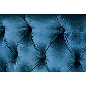 Iconic Home Mozart Elegant Velvet Modern Deeply Tufted with Silver Nailhead Trim Chrome Legs Right Facing Sectional Sofa, Teal