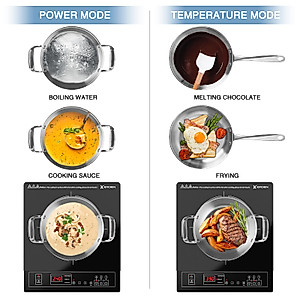 XKitchen Portable Induction Cooktop, 1800W Induction Burner with 9 Power levels, 12 temperature levels(140℉-465℉), Safety Lock, 3-Hour Timer, Countertop Burner with Warm Function, Black, 110V