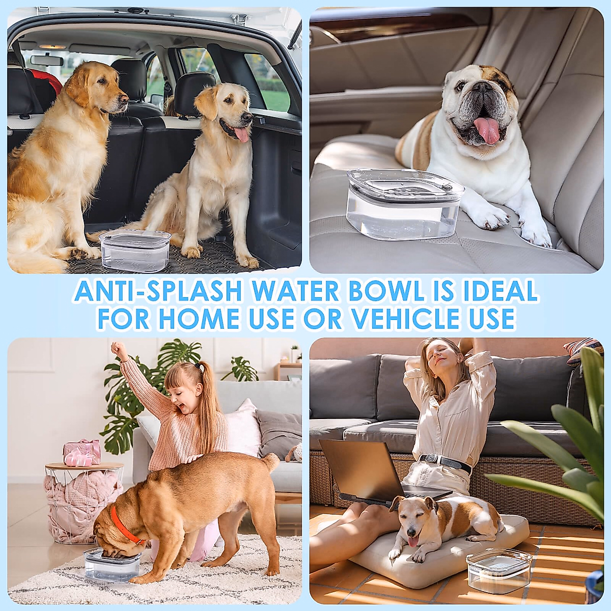 Gobeigo 101oz/3L Dog Water Bowl for Messy Drinkers, No Spill Water Bowl Large Capacity Splash Proof Slow Feeder Water Dispenser Vehicle Carried Anti Drip Travel Water Bowl for Dogs, Cats & Pets
