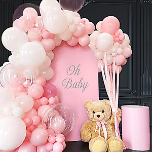 AIBIIN 2x5ft Pink Arch Wall Backdrop Round Top Backdrop Cover Valentine's Day Round Top Arch Frame Cover 2-Sided Fit Backdrop Stand for Wedding Baby Shower Birthday Bridal Shower Events Party Decor