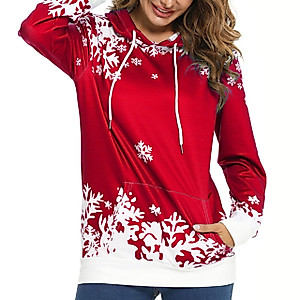 LOTUCY Christmas Women Sweatshirt Casual Hoodie Jumper Graphics Loose Snowflake Print Pocket Pullover Long Sleeve Sweater Xmas Holiday Funny tops (Red, M)