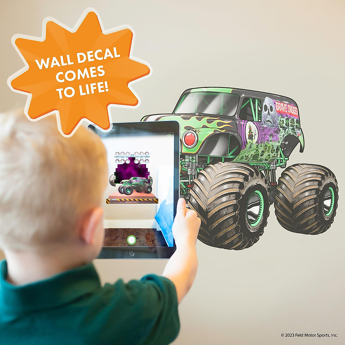 Wall Palz Monster Jam Grave Digger Wall Decal - Monster Jam Wall Stickers with 3D Augmented Reality Interaction - 28" Monster Jam Grave Digger Monster Truck Wall Decorations