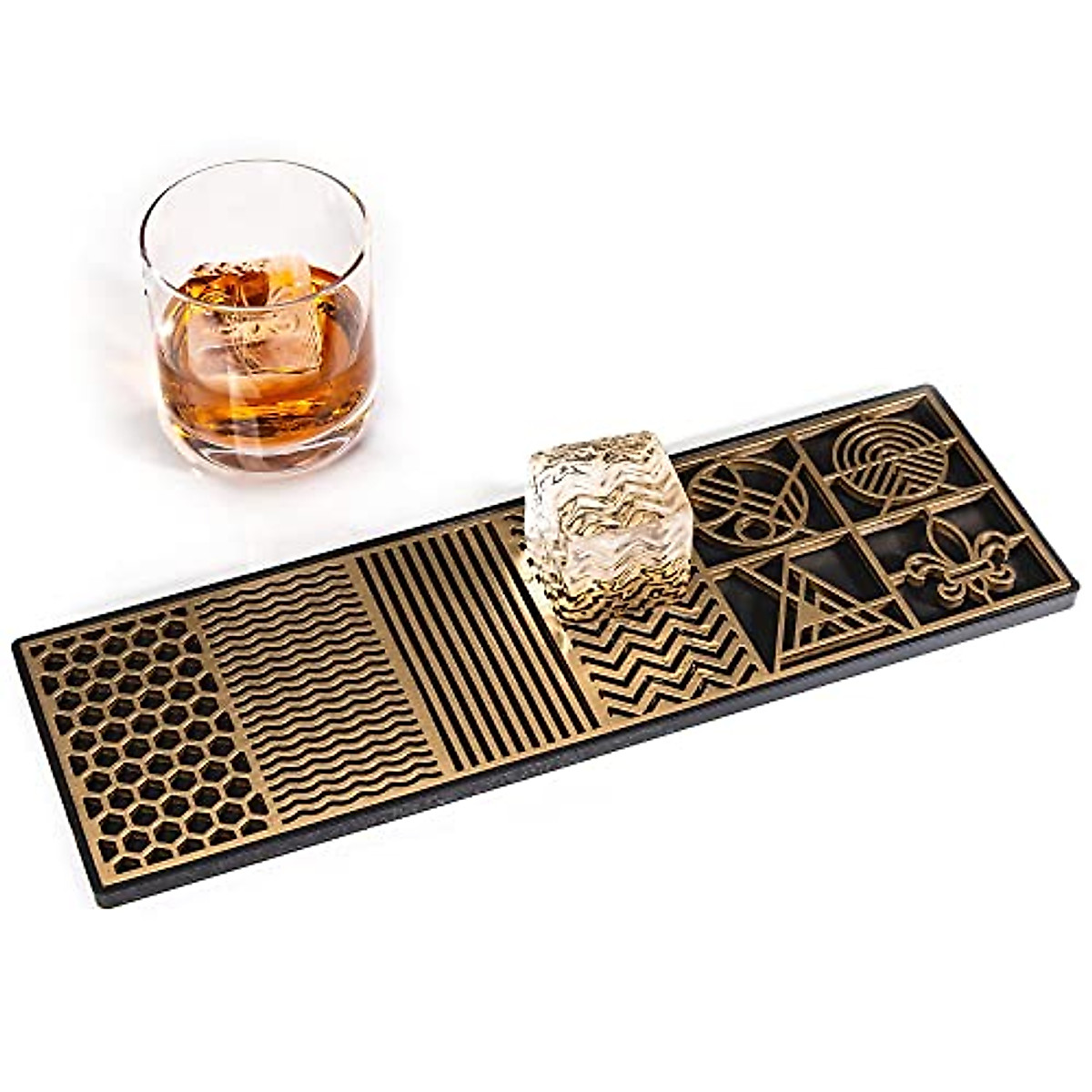 Clear Ice Cube Design Tray - Craft Modern Ice Molds for Bourbon & Cocktails in 5 Seconds - Whiskey Ice Mold Ice Cube Stamp – Bartender Accessories - Clear Ice Cocktails by Ash Harbor (Patterns)